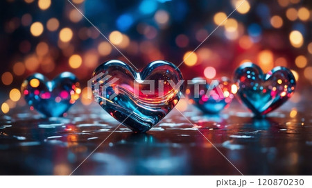 Colorful glass hearts shining with light and...のイラスト素材 [120870230] - PIXTA