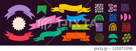 Retro ribbon banners and shapes in rough rustic...のイラスト素材 [120872096 ...