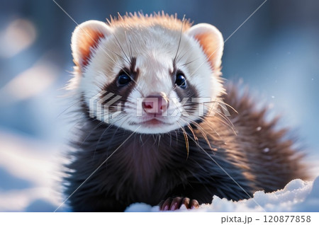 Wild polecat in snow, ferret Cub in winter...のイラスト素材 [120877858] - PIXTA