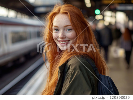 Beautiful ginger red hair woman with cute smile...のイラスト素材 [120898029 ...