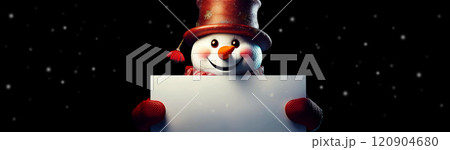 Close-up of a Cute Snowman Holding an Empty...のイラスト素材 [120904680] - PIXTA