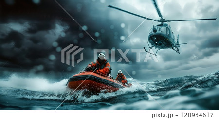 Water rescue operation. A rescue helicopter...のイラスト素材 [120934617] - PIXTA