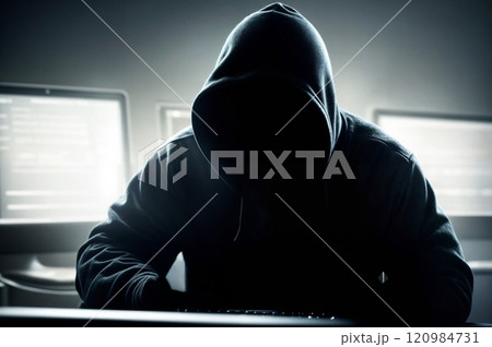 shadowy hacker figure with ominous silhouette...のイラスト素材 [120984731] - PIXTA