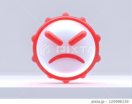 3D red angry smiley icon on white background....のイラスト素材 [120996130] - PIXTA