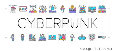 cyberpunk digital city future icons set vectorのイラスト素材 [121009704] - PIXTA