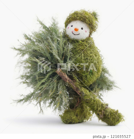 Funny snowman with a spruce tree. Eco friendly...のイラスト素材 [121035527 ...