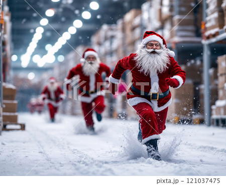 In a bustling warehouse blanketed by snow,...のイラスト素材 [121037475] - PIXTA