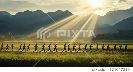 Group of runners doing a morning jog in the...のイラスト素材 [121047219] - PIXTA