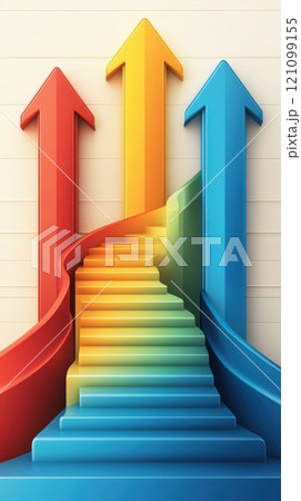 Colorful arrows and staircase symbolize growth,...のイラスト素材 [121099155 ...
