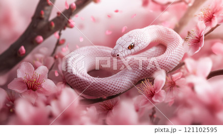 graceful snake coiled among blooming plum...のイラスト素材 [121102595] - PIXTA