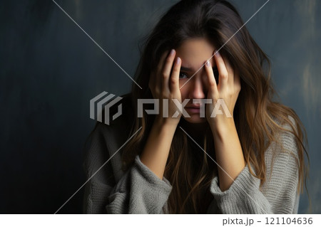 Emotional Turmoil Young Woman with Long Hair...のイラスト素材 [121104636] - PIXTA