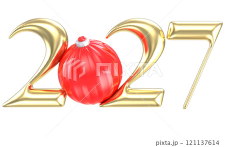 Number 2027 Gold With Ball Red 3D Renderのイラスト素材 [121137614] - PIXTA