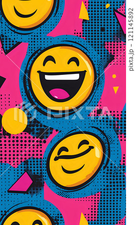 Eye-Catching Pop Art Pattern Featuring Laughing...のイラスト素材 [121145892 ...