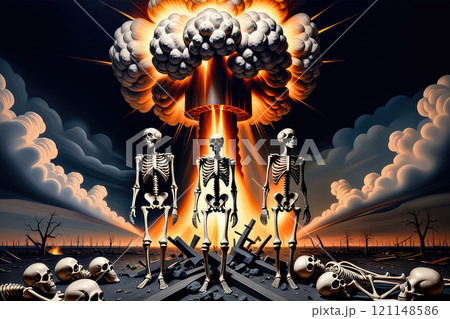 There are human skeletons in the background of...のイラスト素材 [121148586 ...
