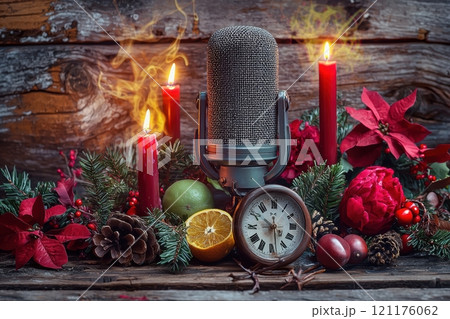 A Vintage Microphone with Holiday Decorations...のイラスト素材 [121176062] - PIXTA