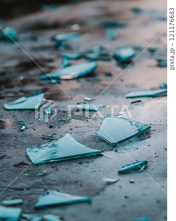 broken glass sharp debris pieces on the ground のイラスト素材 [121176683] - PIXTA
