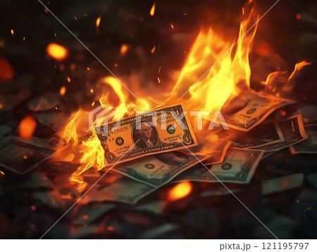 burning paper money, us dollarsのイラスト素材 [121195797] - PIXTA