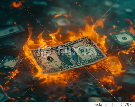 burning paper money, us dollarsのイラスト素材 [121195798] - PIXTA