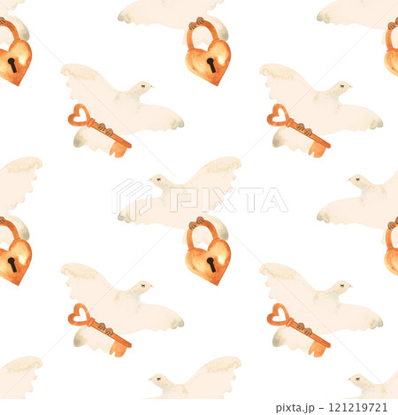 White doves with keys and heart-shaped locks....のイラスト素材 [121219721] - PIXTA