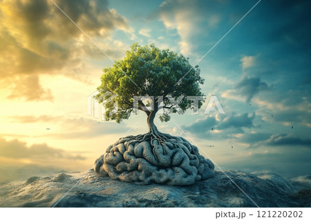 A symbolic tree sprouting from a brain,...のイラスト素材 [121220202] - PIXTA