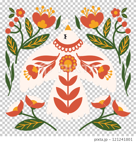 Folk Art Style Illustration of a Dove with...のイラスト素材 [121241801] - PIXTA
