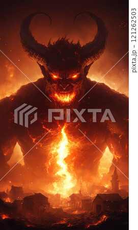 Molten rock demon towering over fiery...のイラスト素材 [121262503] - PIXTA