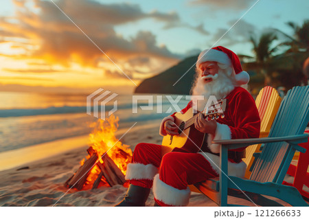 Santa claus enjoying his vacation, playing...のイラスト素材 [121266633] - PIXTA