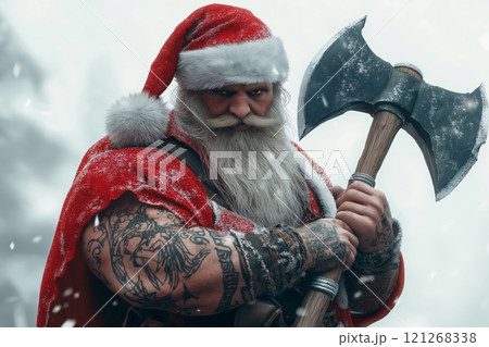 Santa claus is standing in a snowy forest...のイラスト素材 [121268338] - PIXTA