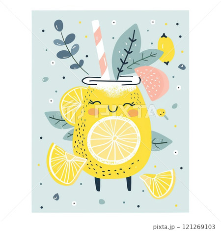 Cute lemonade illustration. Hand drawn lemonade...のイラスト素材 [121269103 ...