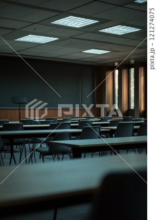 Classroom interior with empty desks and dim...のイラスト素材 [121274075] - PIXTA