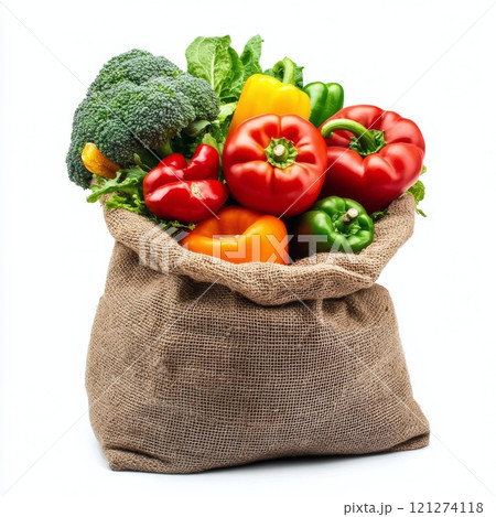 Fresh vegetables gathered in a burlap sack...のイラスト素材 [121274118] - PIXTA