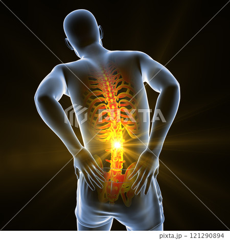 A man experiencing lower back pain, 3D...のイラスト素材 [121290894] - PIXTA