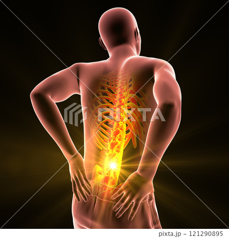 A man experiencing lower back pain, 3D...のイラスト素材 [121290895] - PIXTA