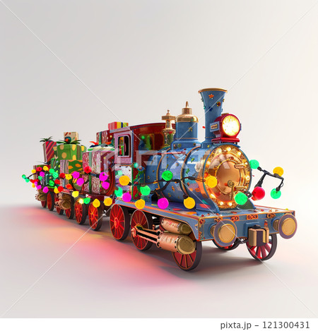 colorful Christmas train adorned with lights...のイラスト素材 [121300431] - PIXTA