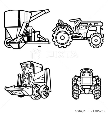 abstract Hand walk-behind farm tractors set...のイラスト素材 [121305237] - PIXTA