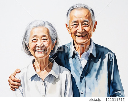 水彩画風 仲睦まじい老夫婦のイラスト素材 [121311715] - PIXTA