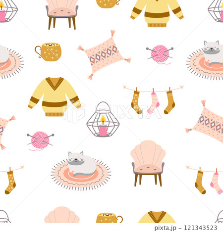 cozy elements seamless patternのイラスト素材 [121343523] - PIXTA