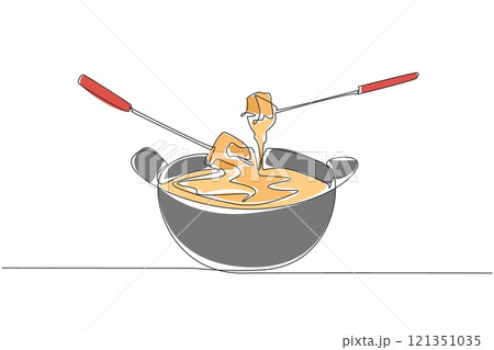 Continuous one line drawing food dipped in...のイラスト素材 [121351035] - PIXTA