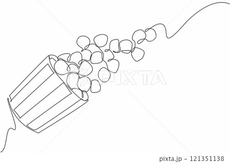 Single one line drawing caramel popcorn flying...のイラスト素材 [121351138 ...