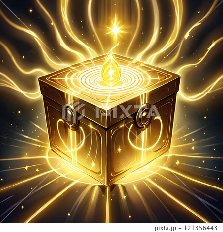 A golden treasure chest, adorned with intricate...のイラスト素材 [121356443 ...