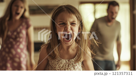 A child cries while parents argue in the...のイラスト素材 [121357311] - PIXTA