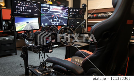 A high-tech racing simulator setup features...のイラスト素材 [121383365] - PIXTA