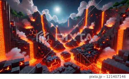 Video Game Volcanic Location with Lava and Smokeのイラスト素材 [121407146] - PIXTA