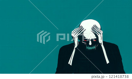 Skeleton businessman holding head suffering...のイラスト素材 [121418738] - PIXTA