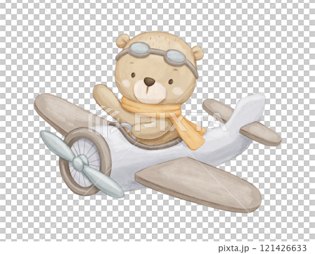 Cute bear pilot on airplane, watercolor hand... - Stock Illustration ...