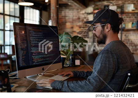 Focused software engineer writing code at...のイラスト素材 [121432421] - PIXTA