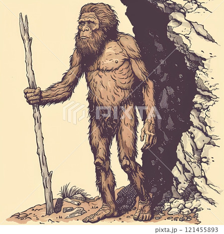 A primitive human figure with a beard and body...のイラスト素材 [121455893 ...