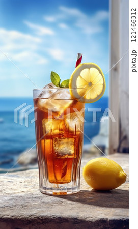 Homemade Iced tea with lemon slices, summer...のイラスト素材 [121466312] - PIXTA