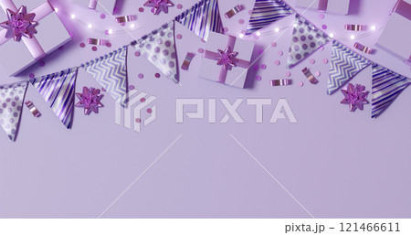 Gift Boxes and Streamers in Purple, Cheerful...のイラスト素材 [121466611] - PIXTA