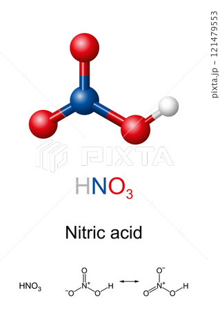Nitric acid, HNO3, molecule model and chemical...のイラスト素材 [121479553] - PIXTA